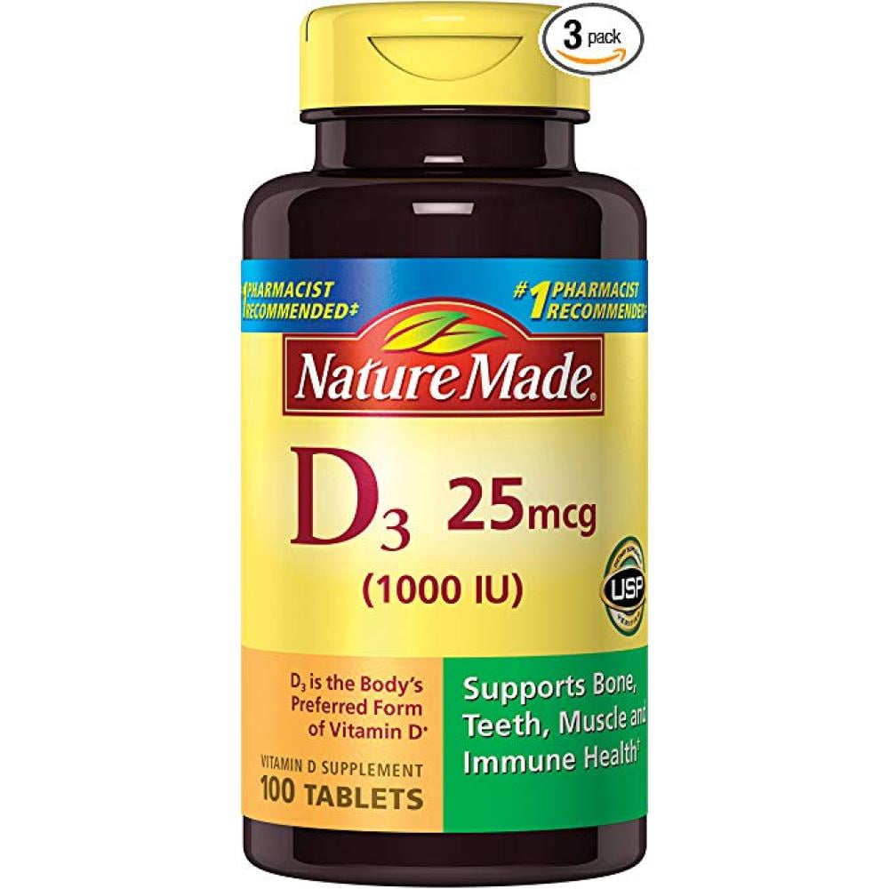 Set 3 Suplementos Vitamina D3 1000 IU Nature Made 25mcg 100 Tabletas ...