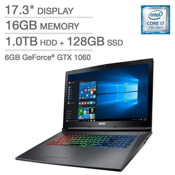 Laptop Gamer MSI i7 16GB DDR4 128GB NVMe SSD 1TB HDD GTX1060 | Walmart en línea