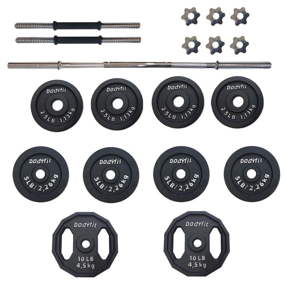 kit de pesas con barra recta, mancuernas y discos Body Fit Body Fit ...