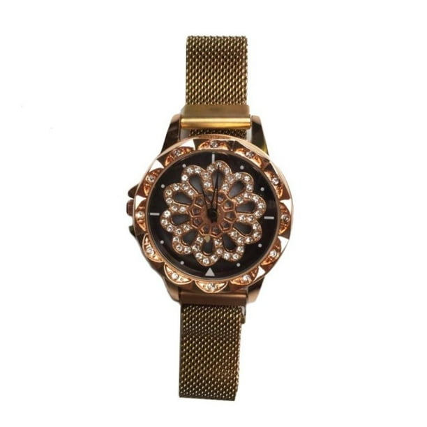 Reloj Imán Flor con Cristales Giratoria de Acero Inoxidable Veraly ...