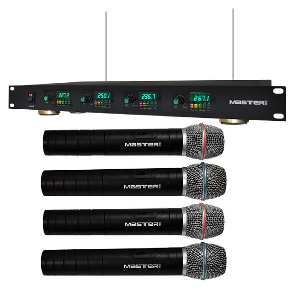 Micrófono Master profesional set 4 Micrófonos Inalámbricos VHF base ...
