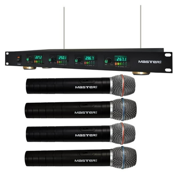 Micrófono Master profesional set 4 Micrófonos Inalámbricos VHF base ...