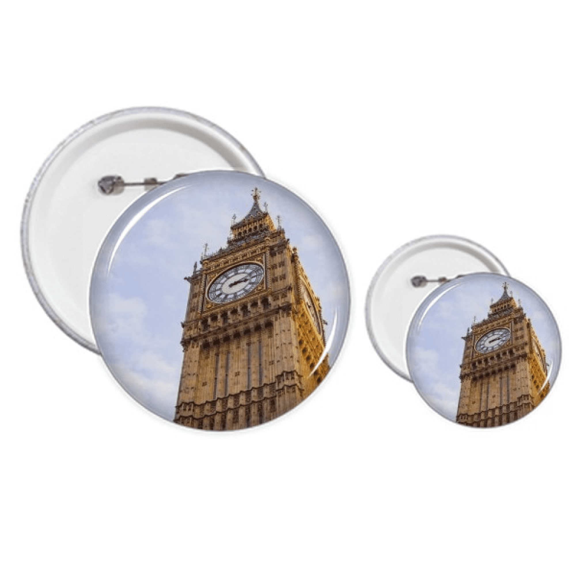 Big Ben cielo azul nubes blancas Insignia insignia botón diseño ...