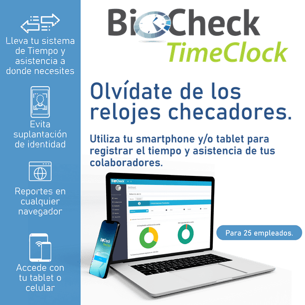 BioCheck TimeClock, Reloj Checador Biométrico para 25 empleados ...