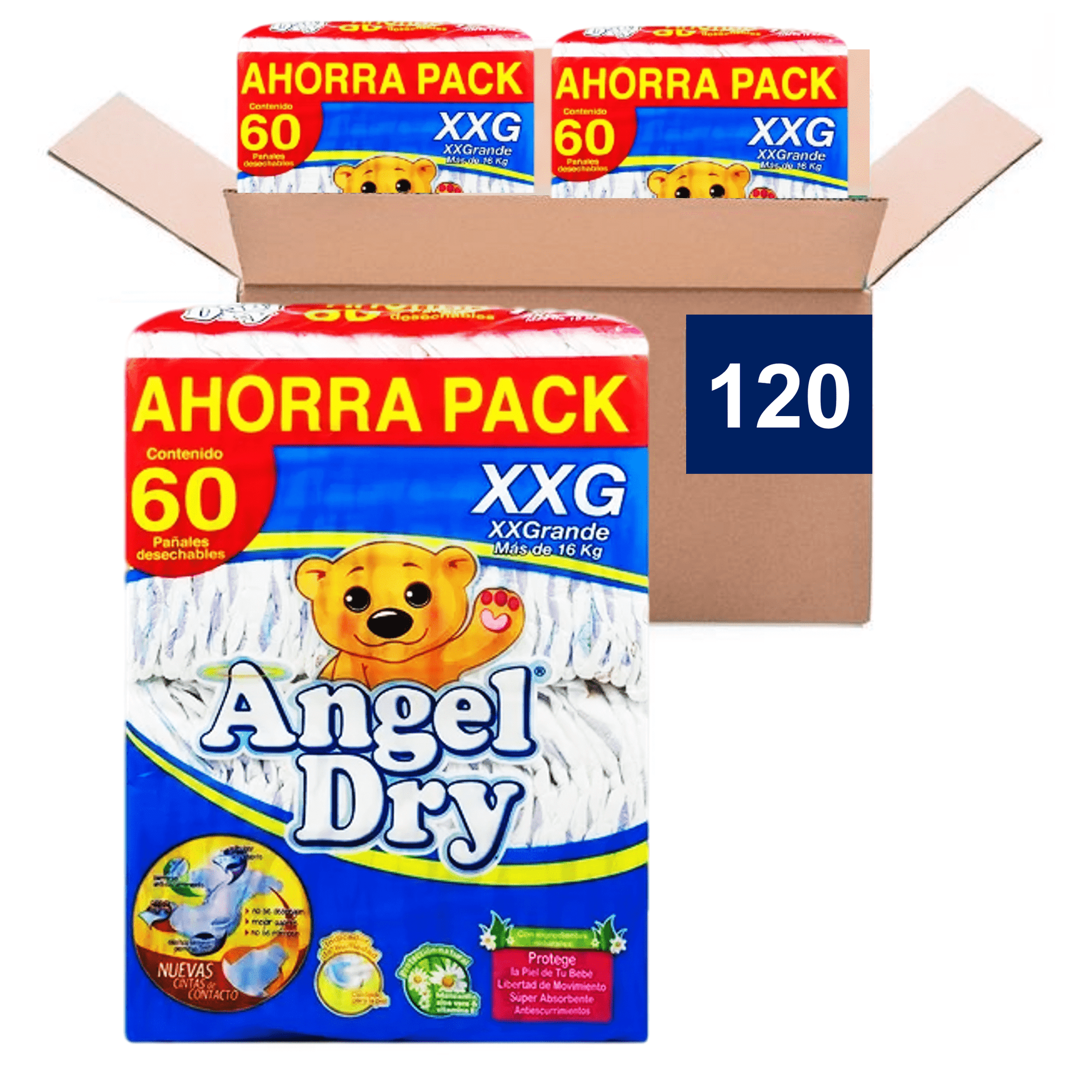 Pañales Etapa 6 XXG, 120 piezas. Pañal Angel Dry Angel Dry Pañales ...