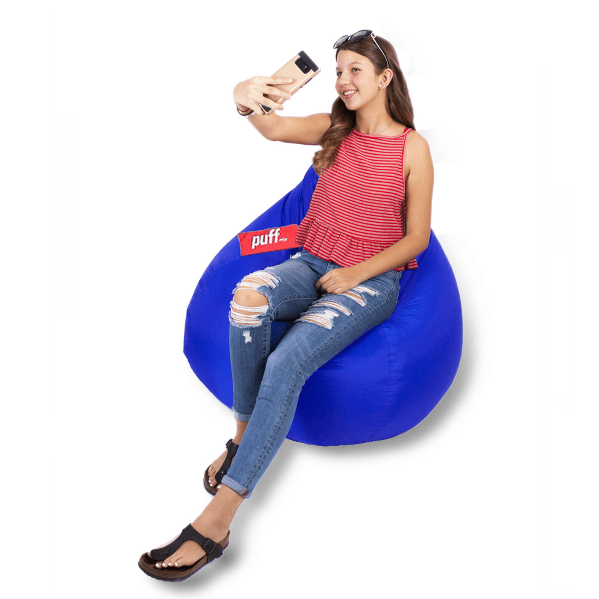 Sillón puff tipo pera muy cómodo Nylon Azul Rey Puff MX Nylon Azul Rey ...