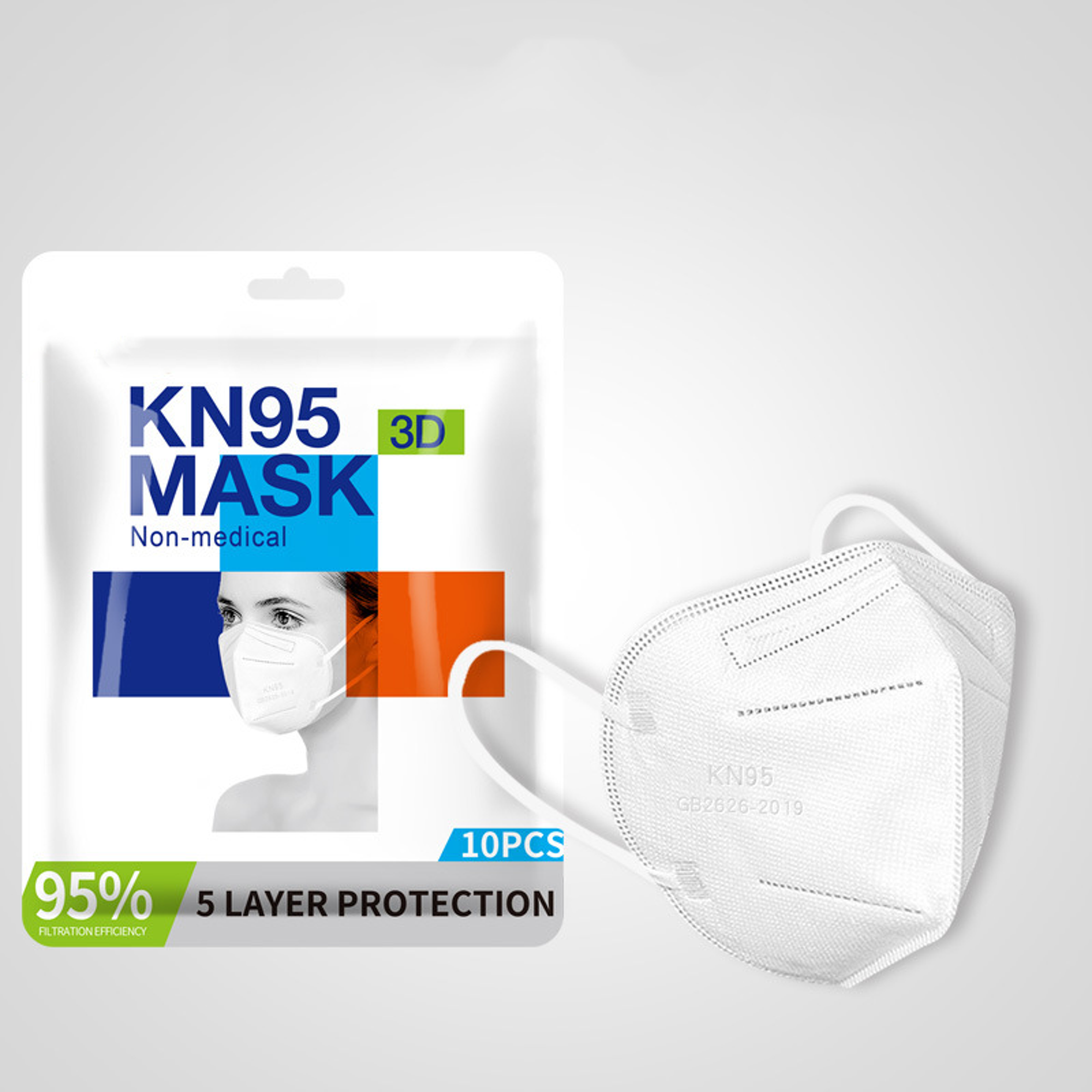 Respirador desechable 3D KN95 para adultos con cinco capas de empaque independiente (blanco ...