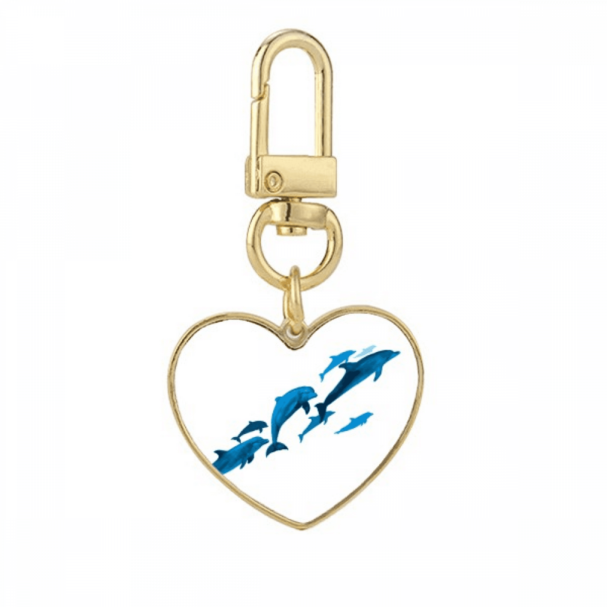 Delfin grande - pequeño Llavero de metal en forma de corazón dorado ...