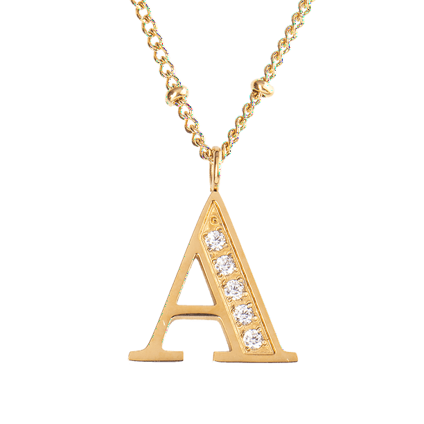 Collar Inicial de Mujer Letra A LuckyLy, Acero Inoxidable, Baño de Oro ...