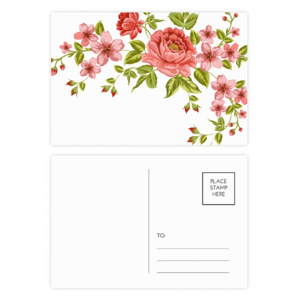 Patron de flores plantas rosas rojas Set cumpleaños gracias tarjeta ...