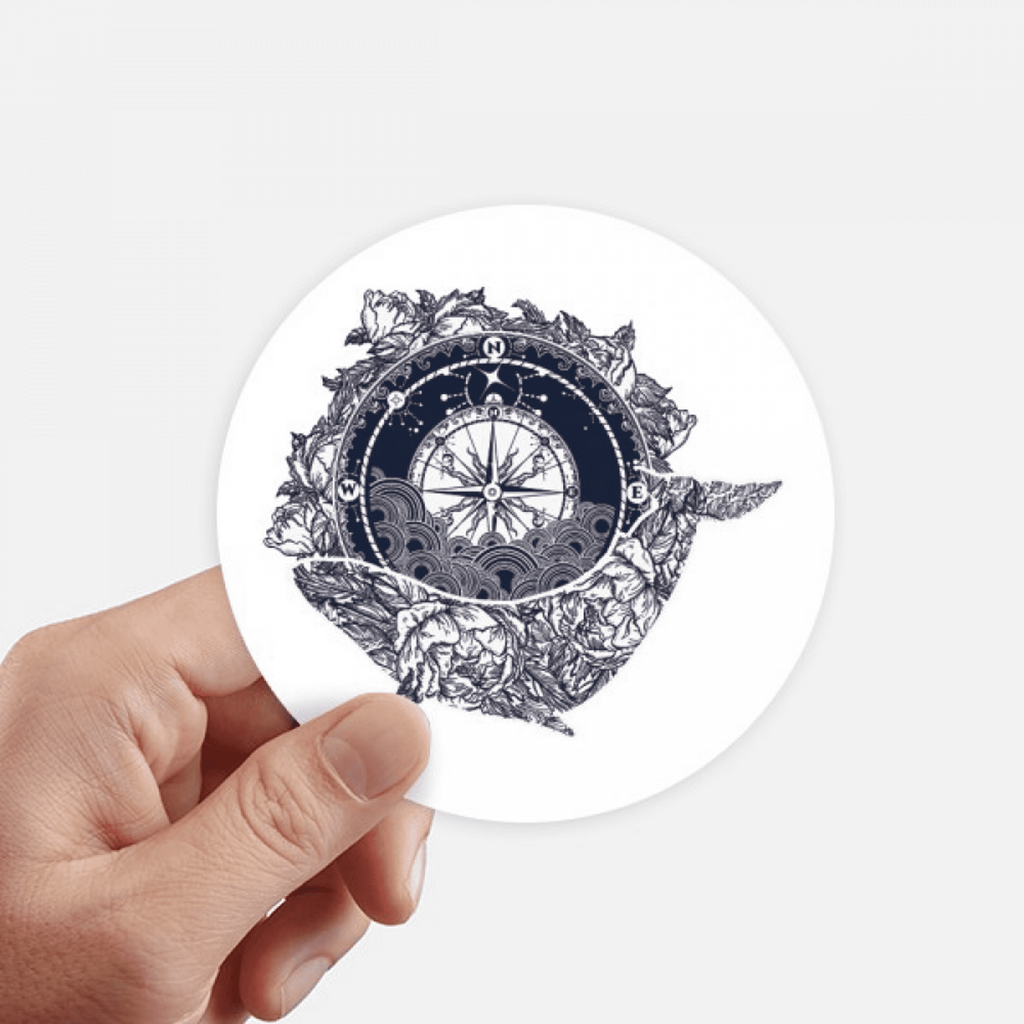 Brújula Flor patron Estrellas Art Pegatinas de pared redondo 10cm ...