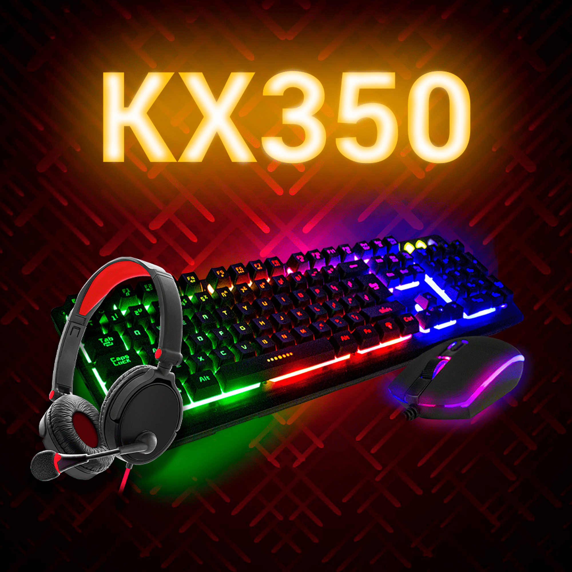 Set Gamer KX350 Teclado Mecánico,Audifonos,Mouse, Mousepad, Iluminacion ...
