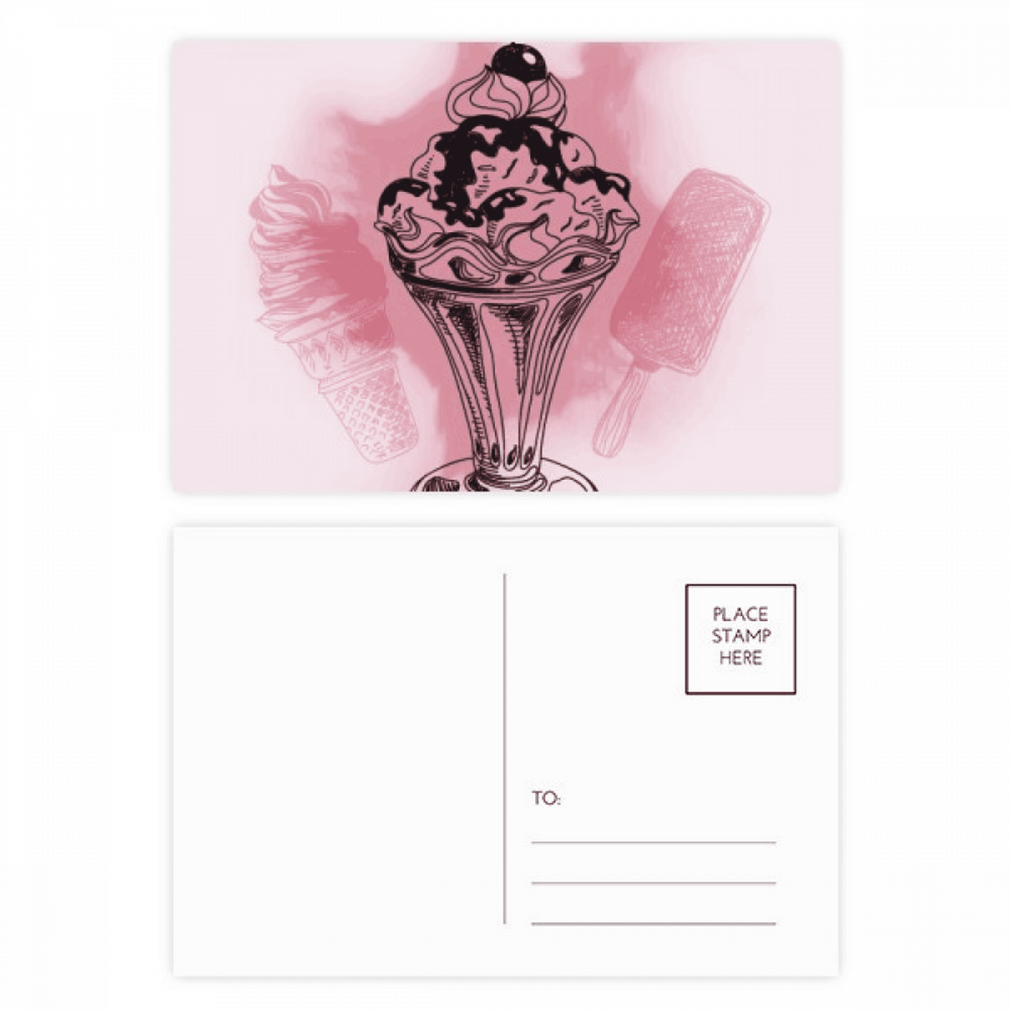 Cherry Chocolate Ice Cream Helado Set cumpleaños gracias tarjeta postal ...