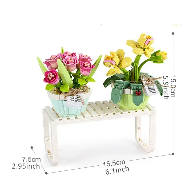 Building Blocks Flower Decoration Bouquet Girls Gift Assembly Building ...