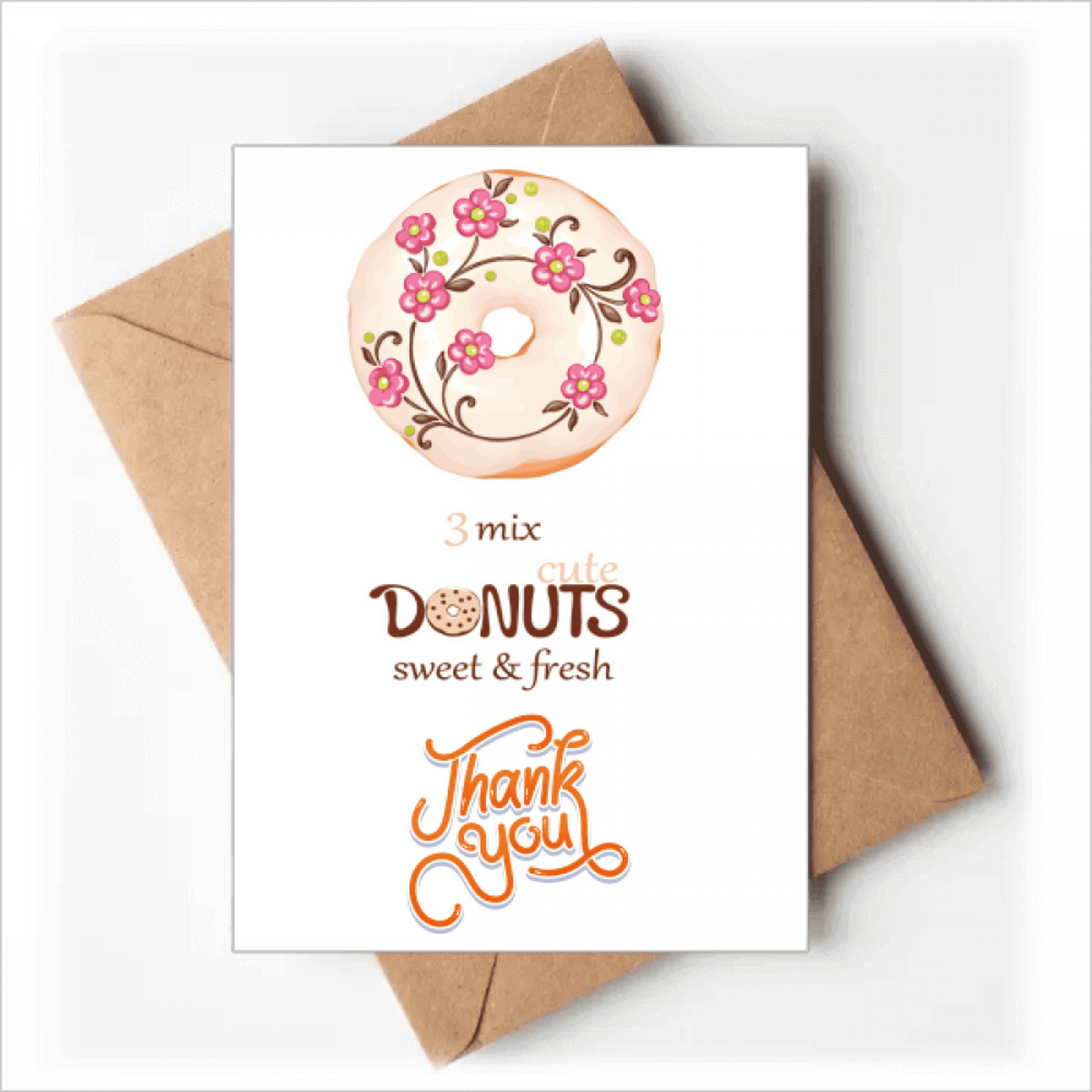 Postre dulce flor dona alimentos Nota en blanco del sobre de la tarjeta ...