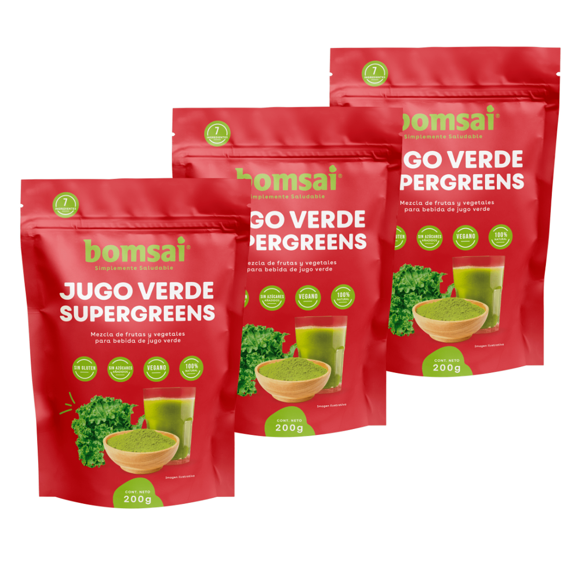 Jugo Verde Supergreens En Polvo Saludable 3 Pack BOMSAI 600 GR ...