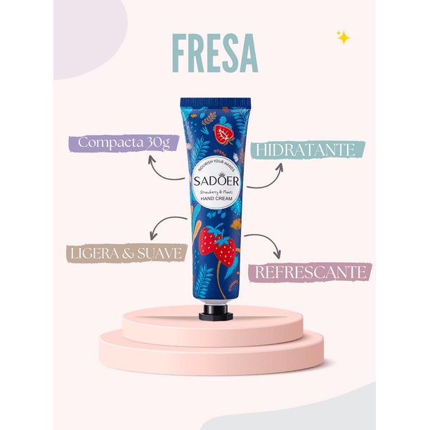 Crema de Manos de Bolsillo Sadoer Fragancia Fresa Strawberry | Bodega Aurrera en línea