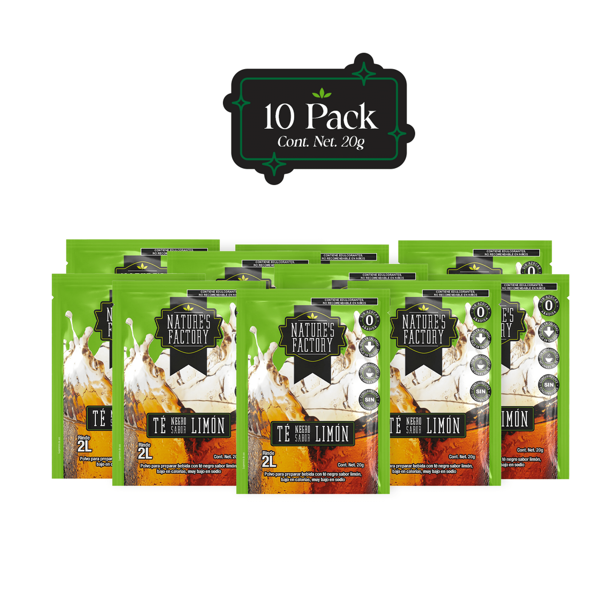 Natures Factory Té Negro En Polvo Sabor Limón Bajo En Calorías / 10 ...