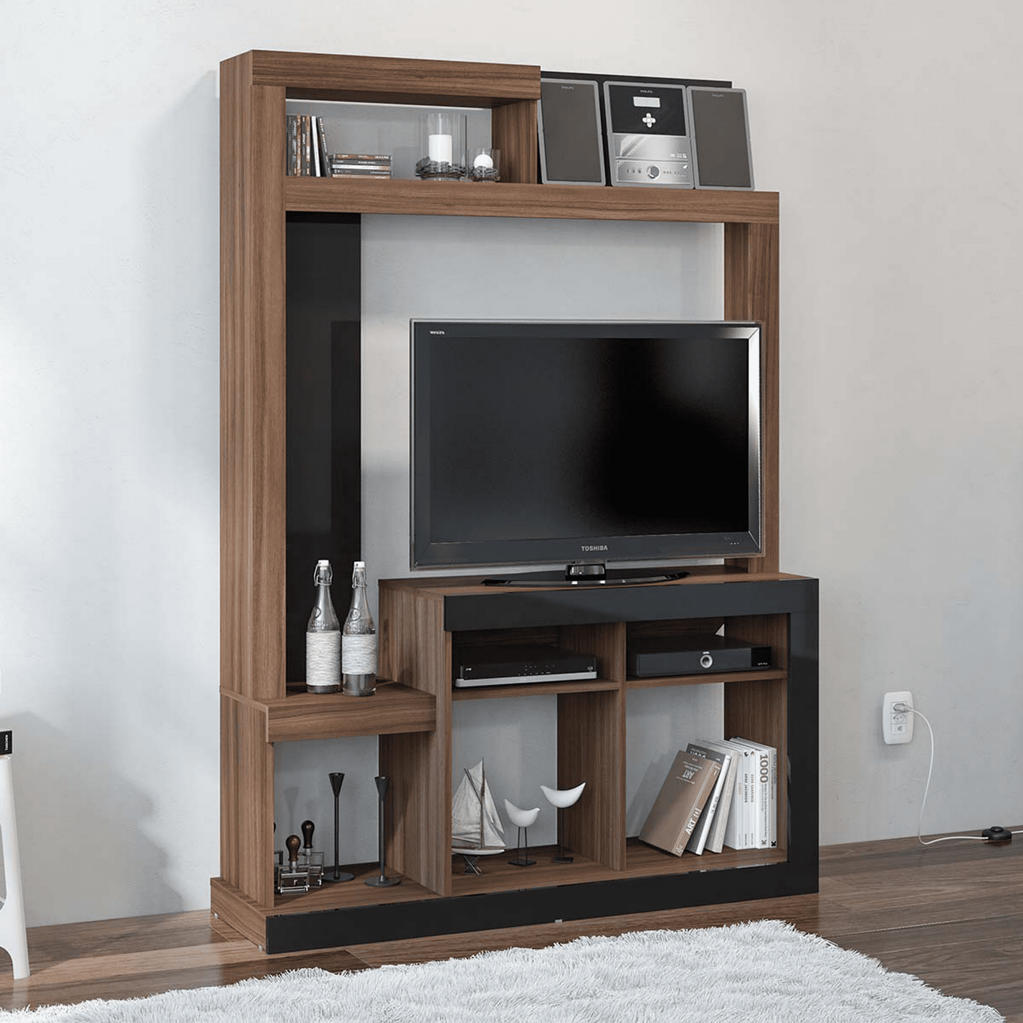 Centro de Entretenimiento 123 cm Orka Tabaco y Negro Mobi Muebles ...