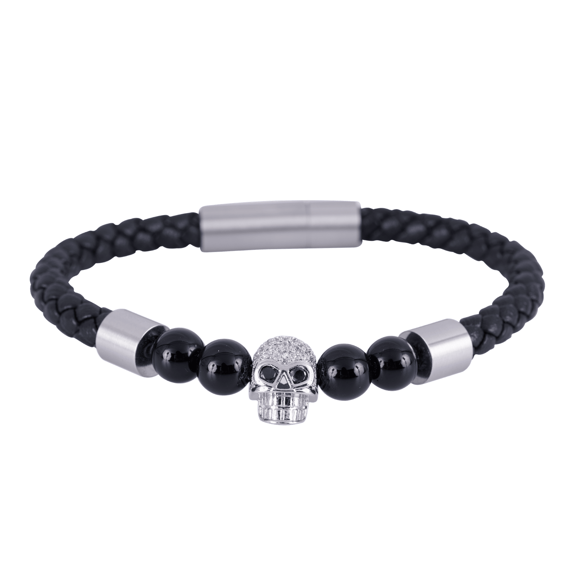Pulsera Hombre de Calavera LUCKMAN, Piel Vegana y Acero Inoxidable ...