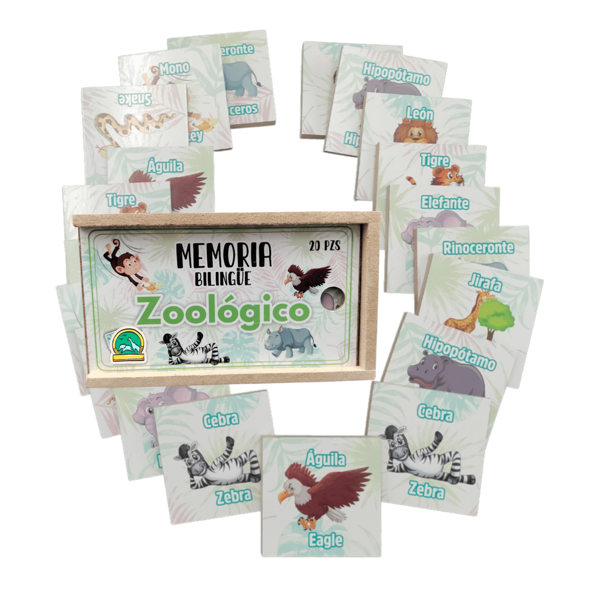 Juego De Mesa Memoria Didáctico Bilingüe Animales Zoológico Madera Más ...