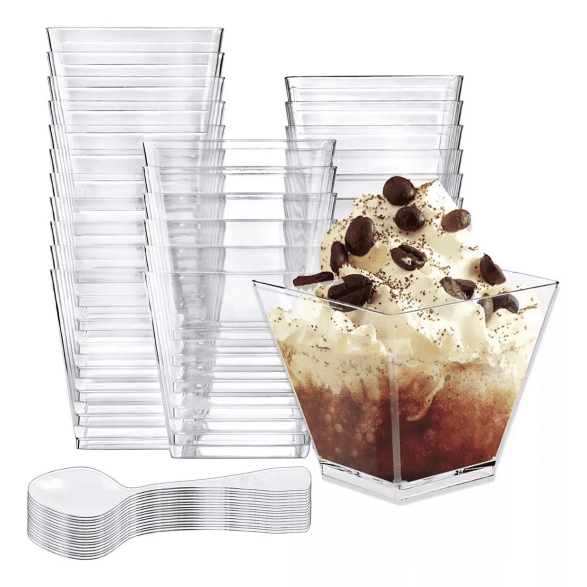 Vasos De Plástico Con Cucharas Para Postres, 100 Piezas Transparente ...