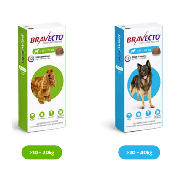 Pack de 2 Comprimido Bravecto Antipulgas Antigarrapatas 500 Mg 10-20 Kg y 1000 20-40KG BRAVECTO ...