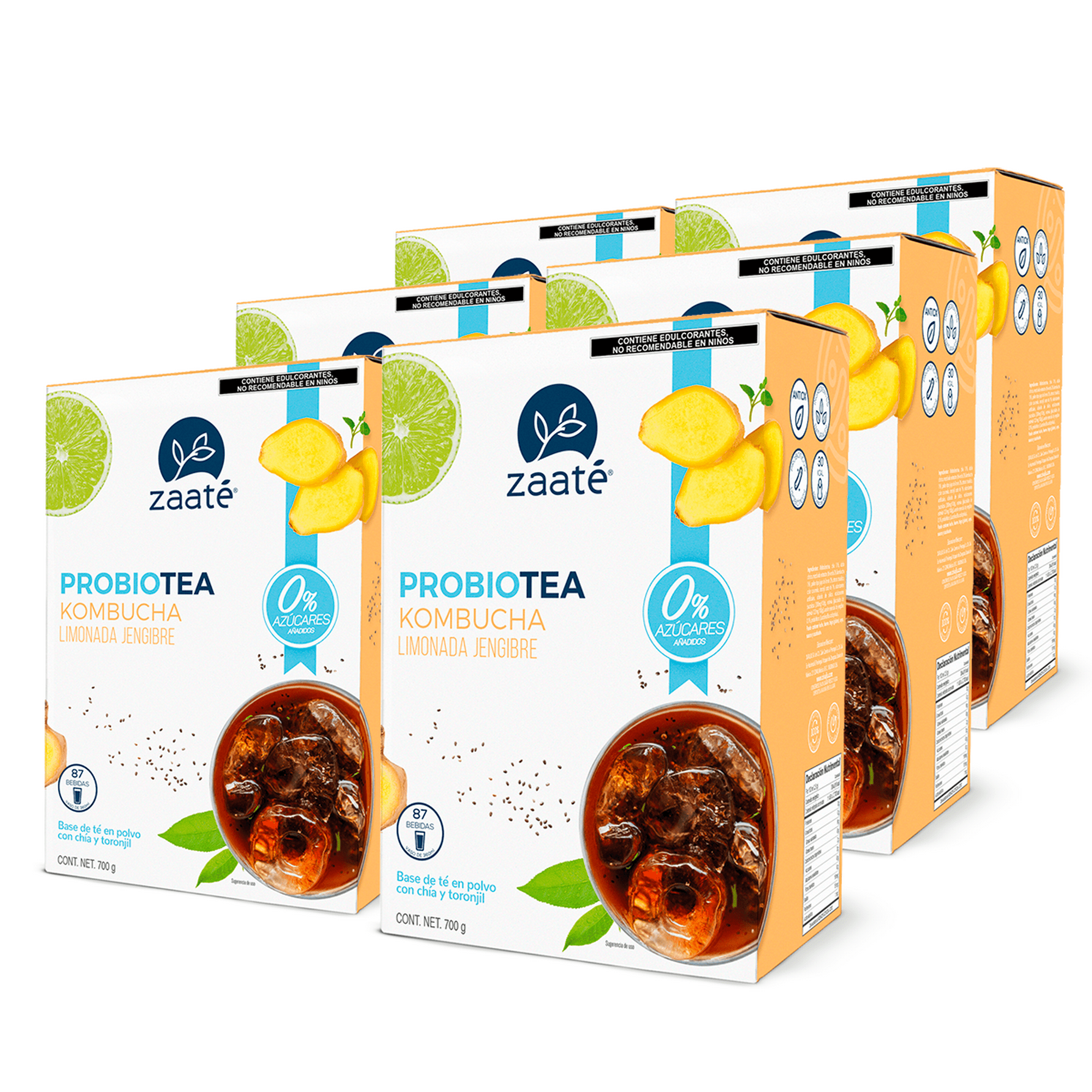 TÉ ZAATÉ 6 PACK Probio Tea Kombucha Limonada Jengibre 0% Azúcar ...