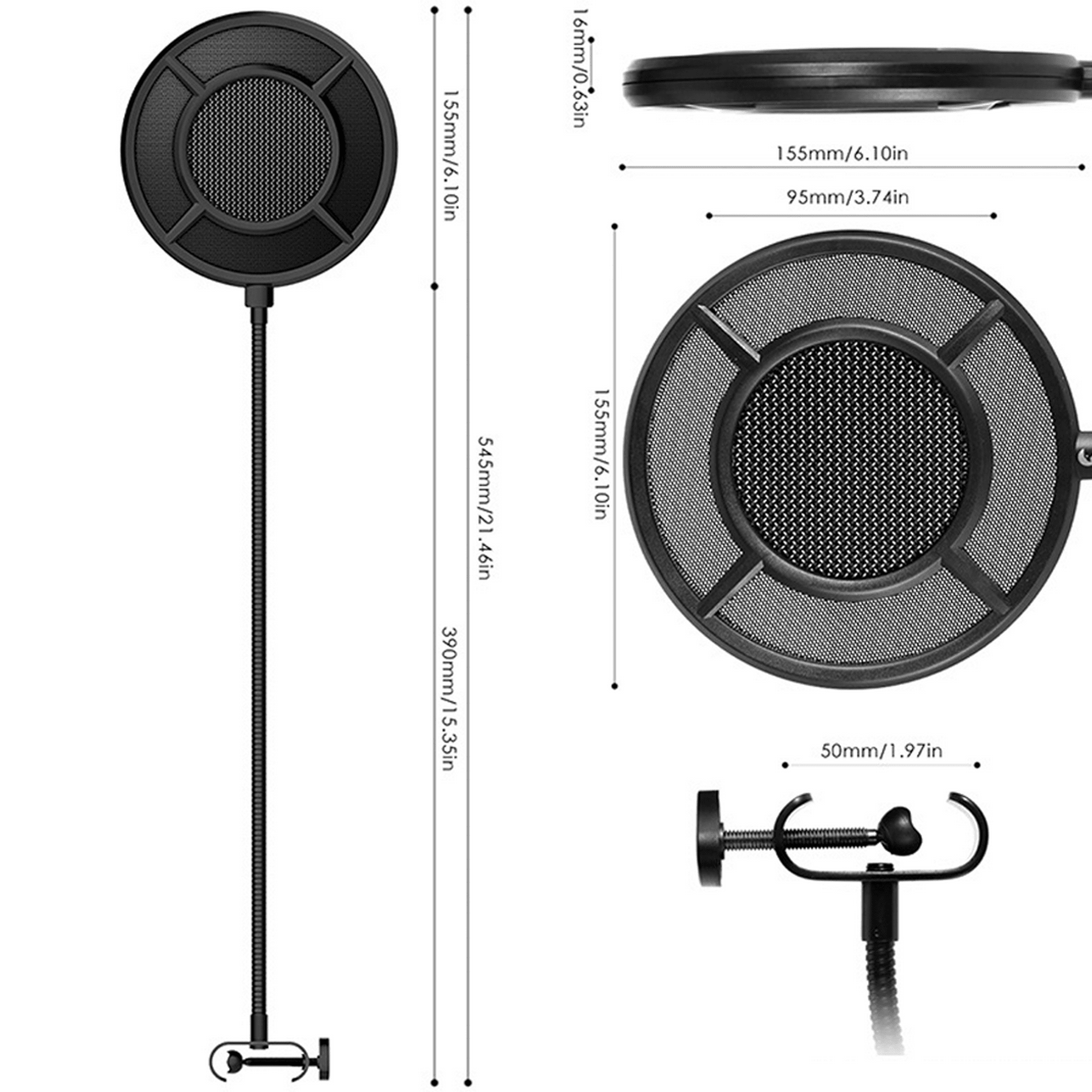 Filtro pop de micrófono (negro, 1 pieza) LingWen 8390615267366 ...