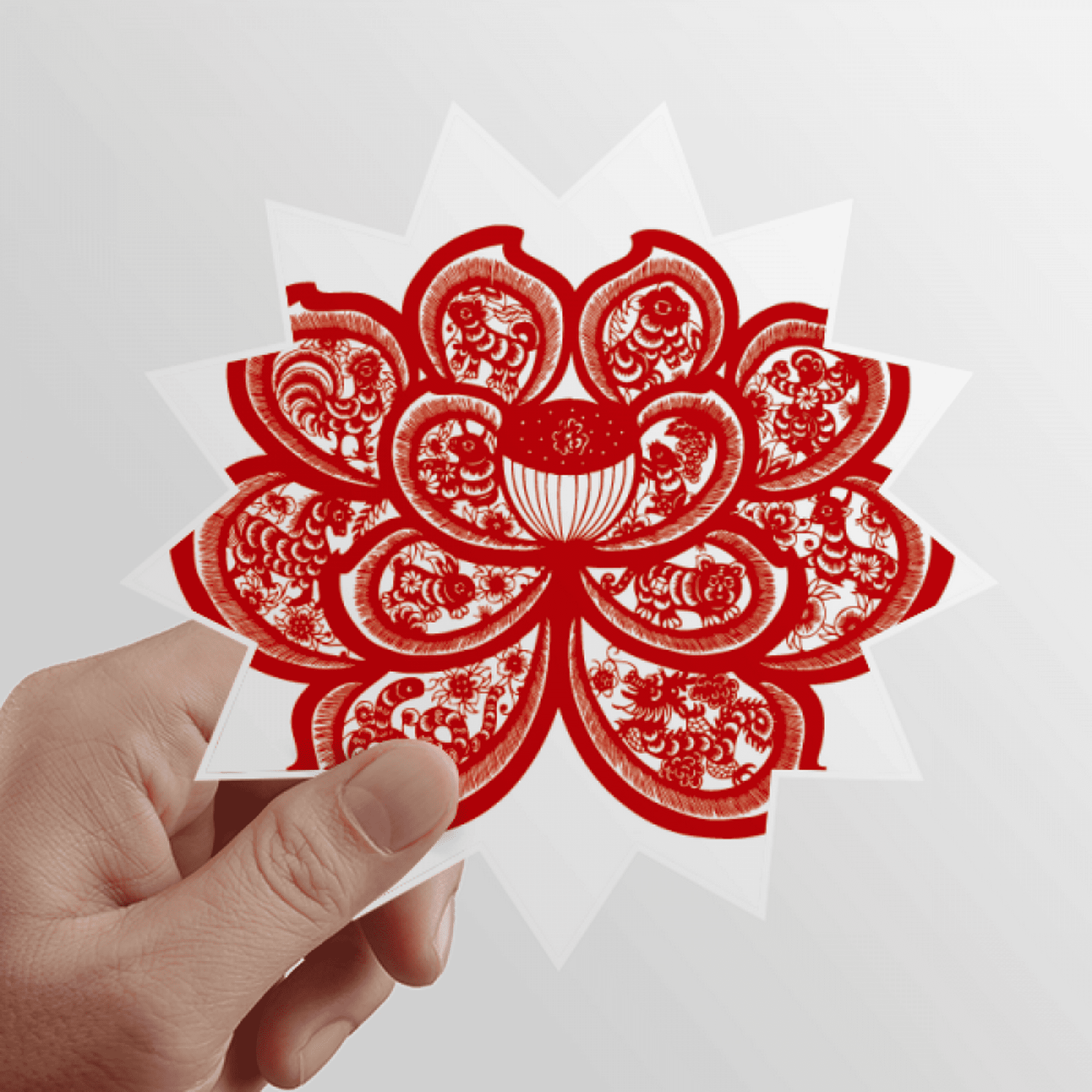 Corte de papel Flor de loto animal del zodiaco chino Calcomanías ...