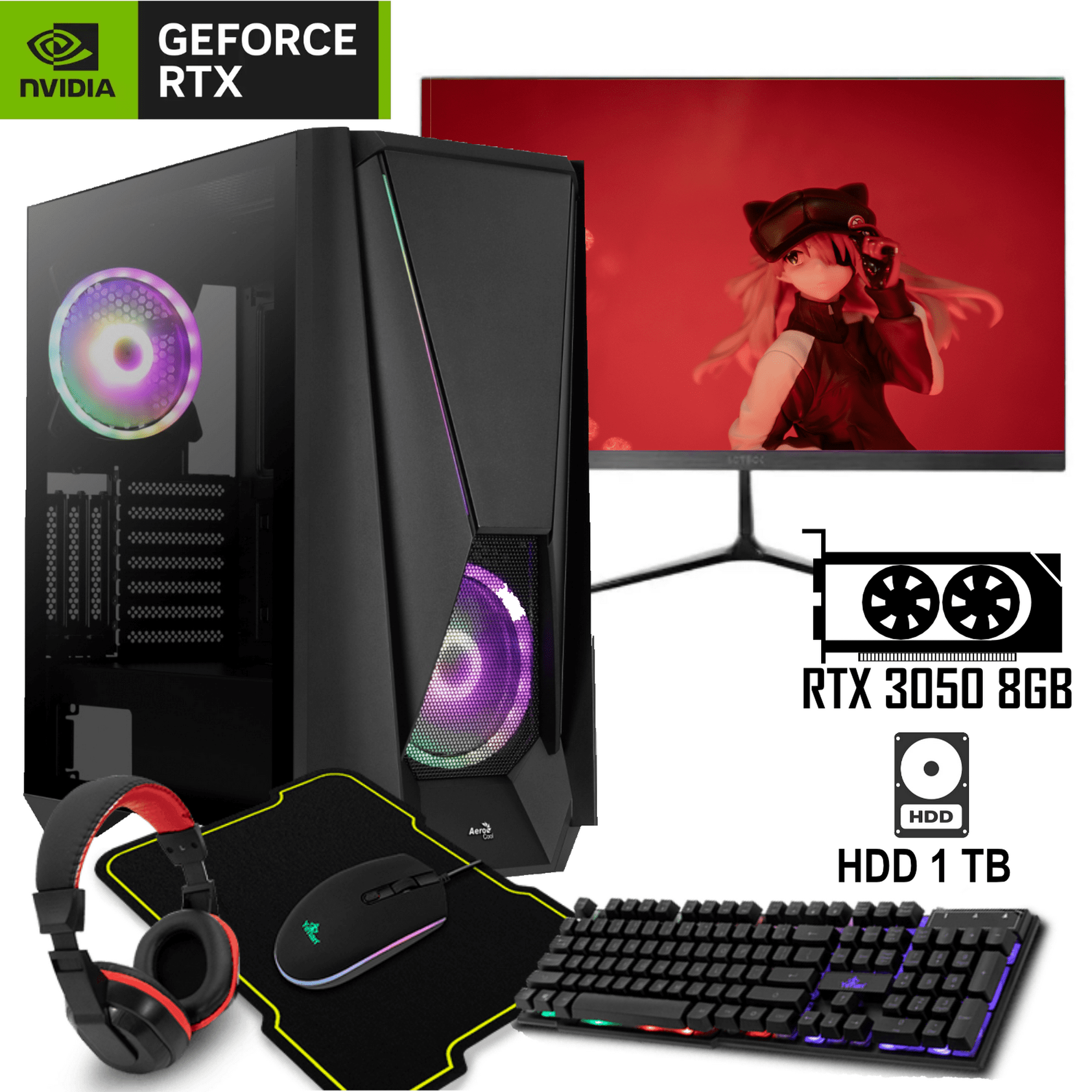 PC gamer i5 12400F Intel RAM 8GB HDD 1TB RTX 3050 MONITOR 21.5 ...