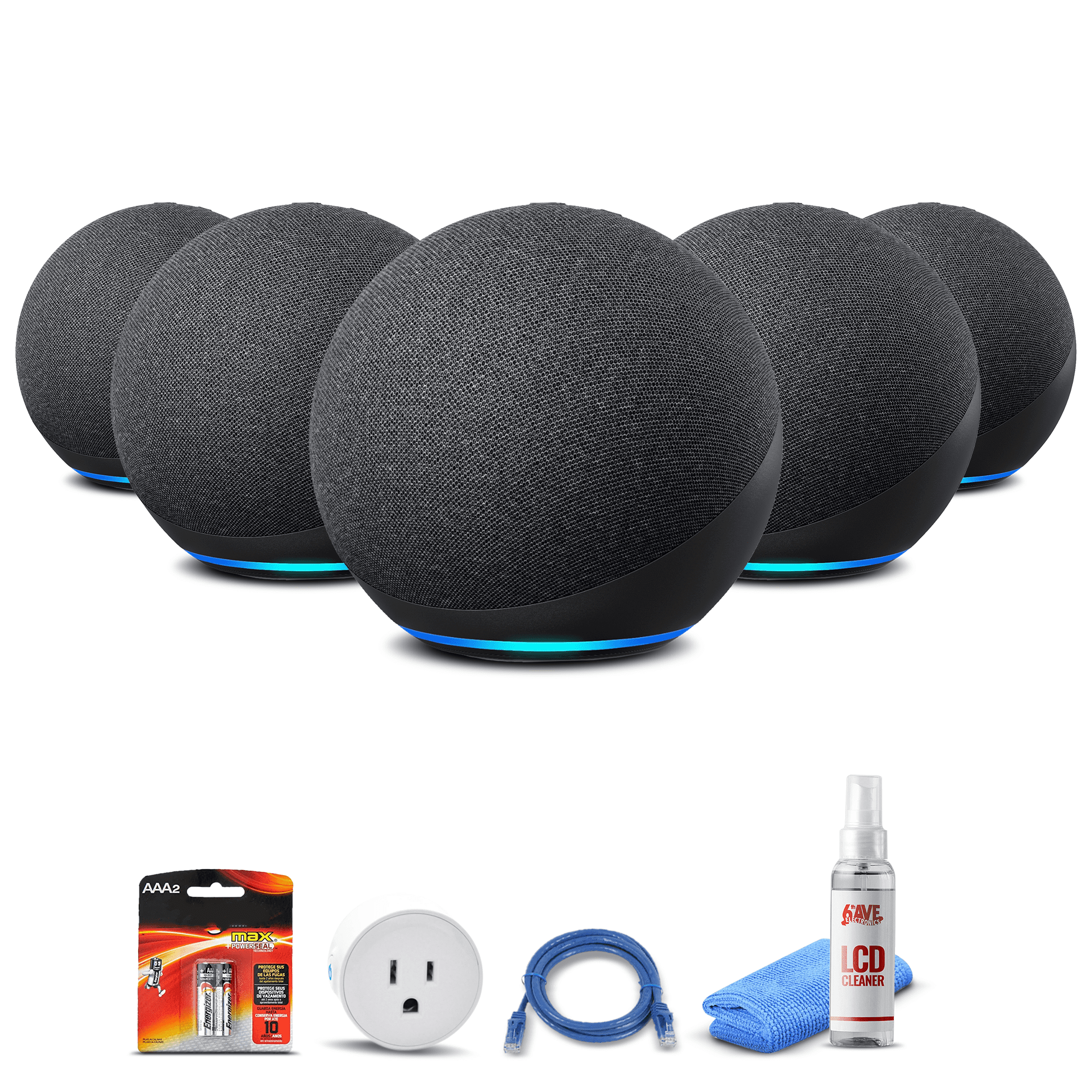 (5) Echo (4th Gen) Smart Home Hub with Alexa - Charcoal + WiFi Smart ...