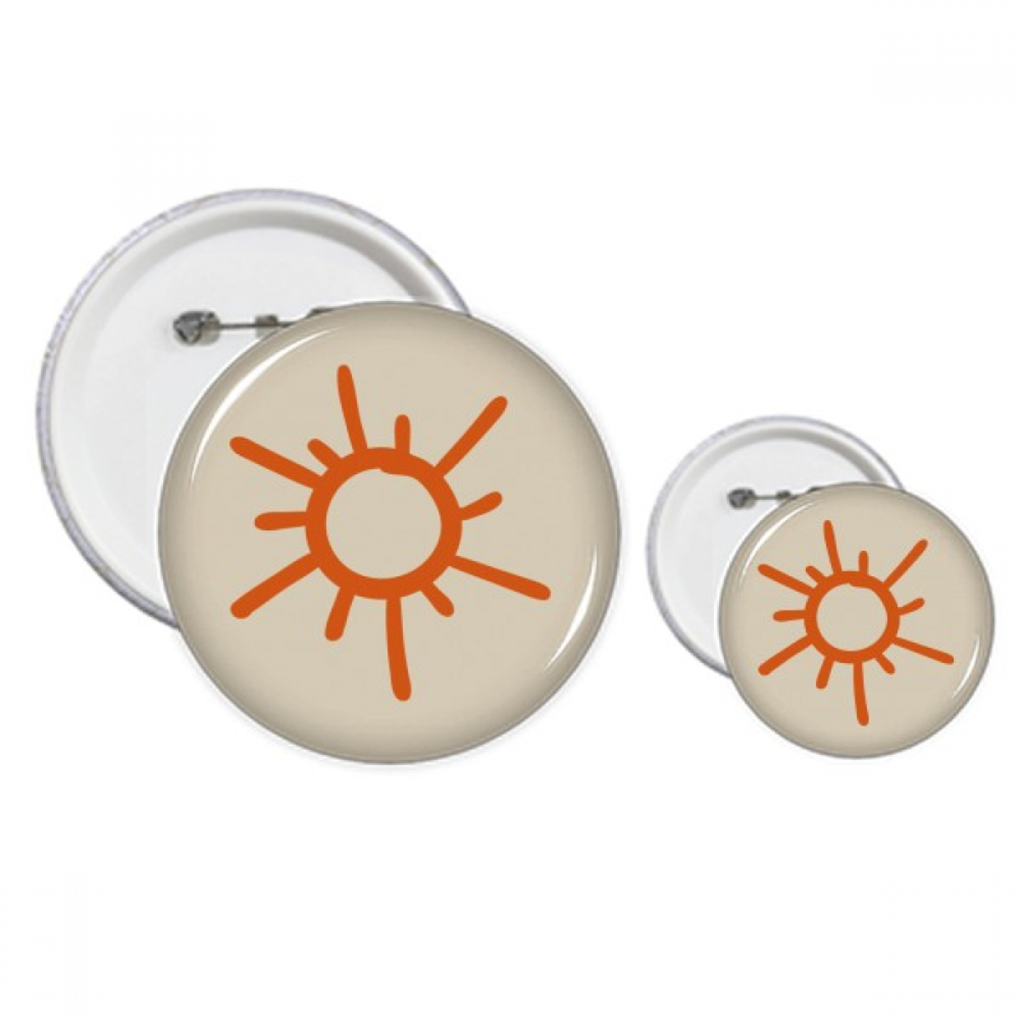 Mano de pintura naranja sol sol Insignia insignia botón diseño conjunto ...