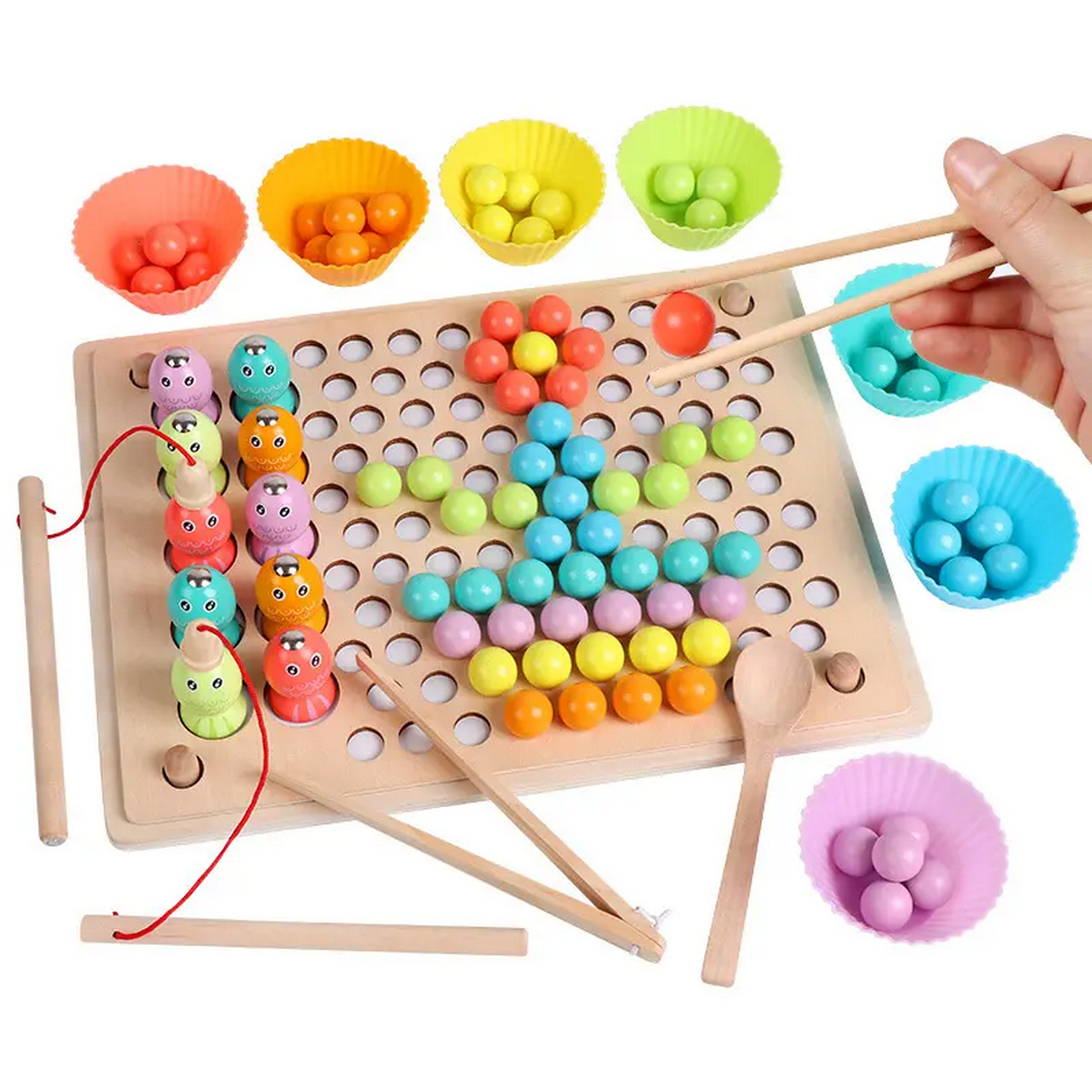 Tablero de esferas para Niños. Tabla de Madera Montessori Pesca y apila ...