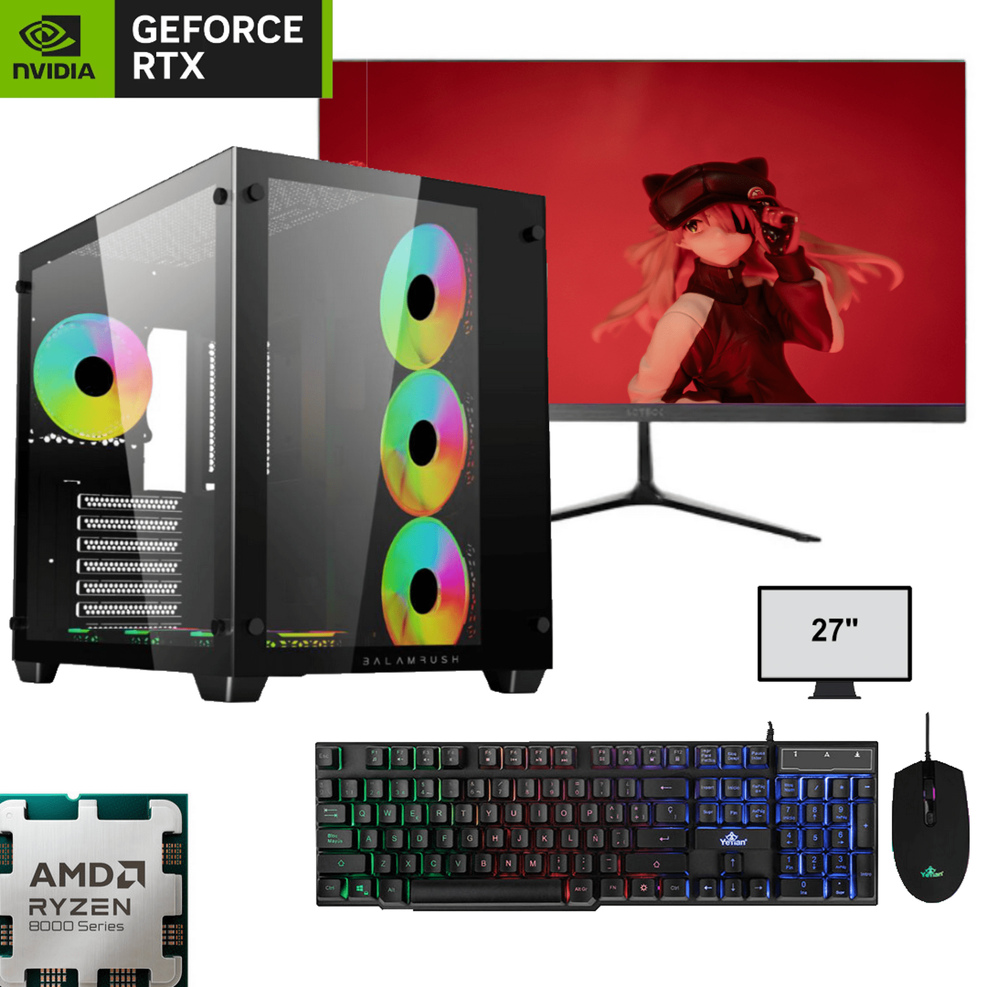 Pc Gamer Ryzen 5 8600g 32gb Ram Ddr5 Nvme 1 Tb Rtx 4060 8Gb Monitor 27 ...