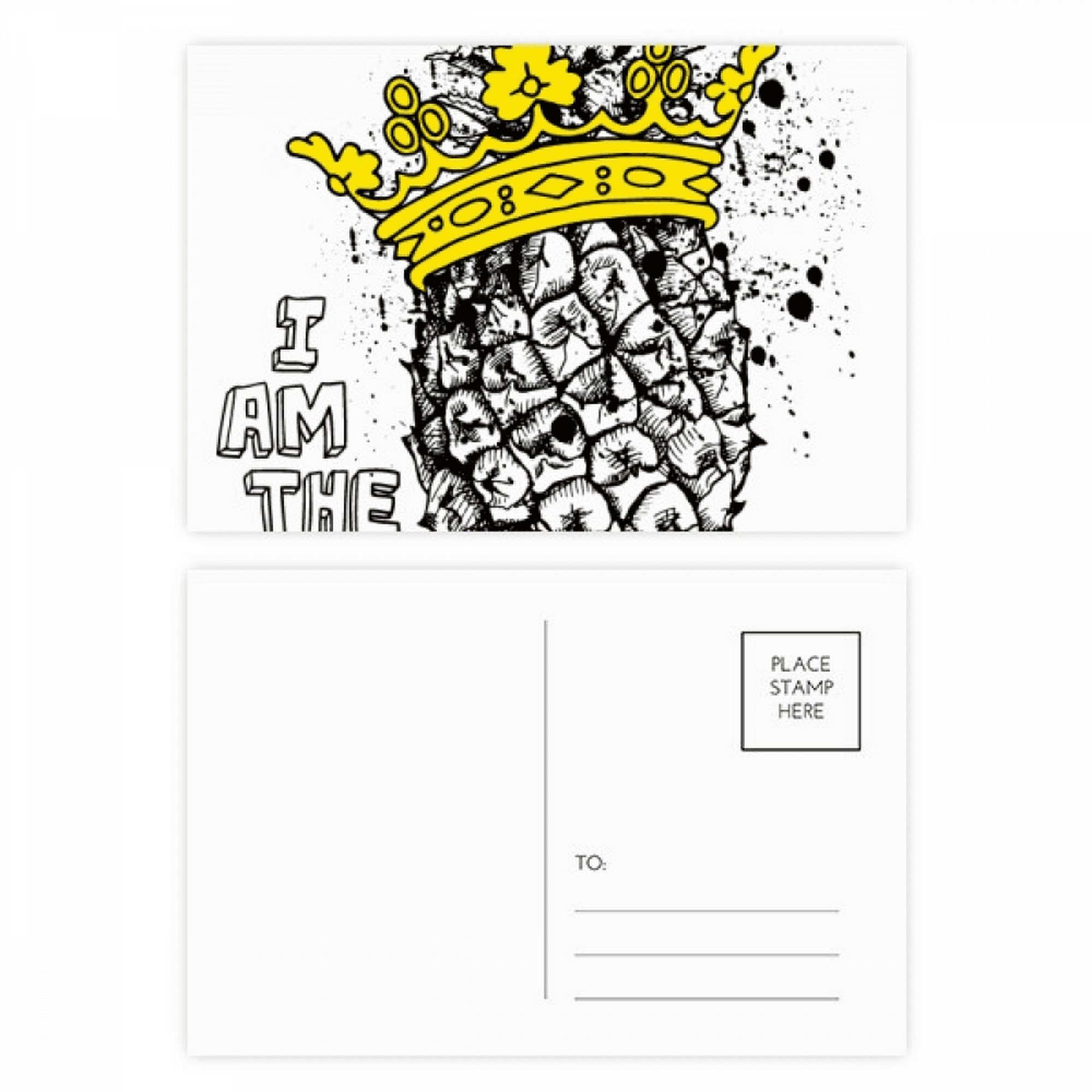 Dibujo de linea de fruta piña rey Set cumpleaños gracias tarjeta postal ...