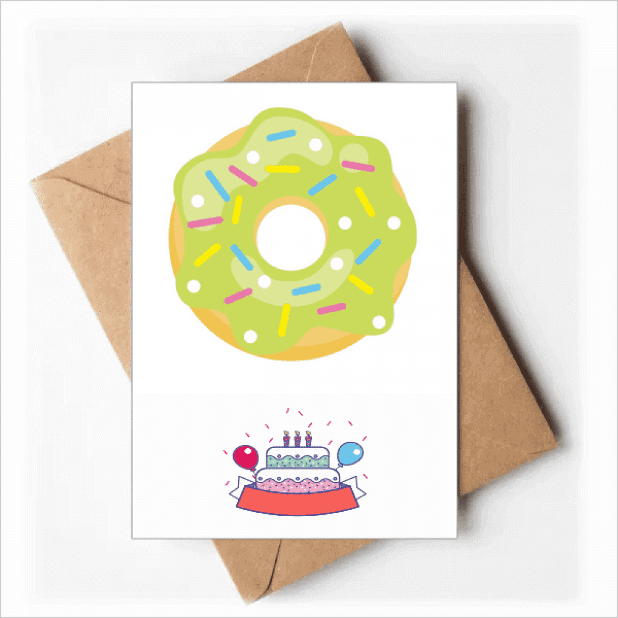 Postre dulce donas alimentos verdes Tarjetas de cumpleaños en sobres en ...