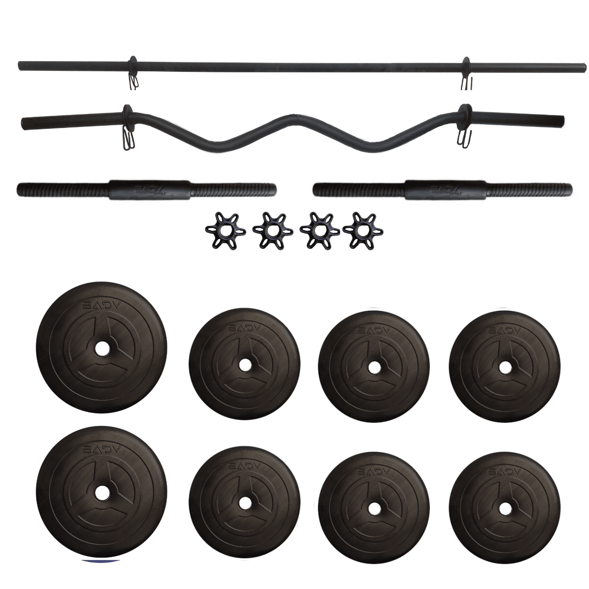 Kit De Pesas Barra Recta + Barra Z + 2 Barras Para Mancuernas + 8 ...