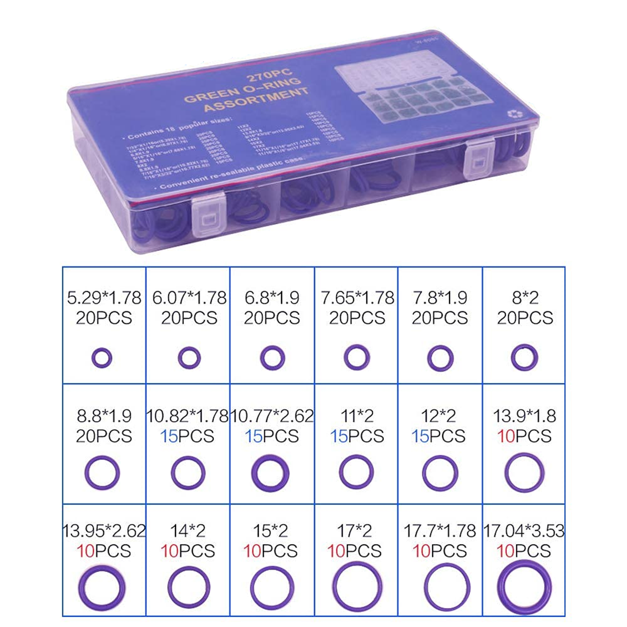 Sello de junta tórica, 270 piezas Anillos de sello de goma Anillos tipo ...