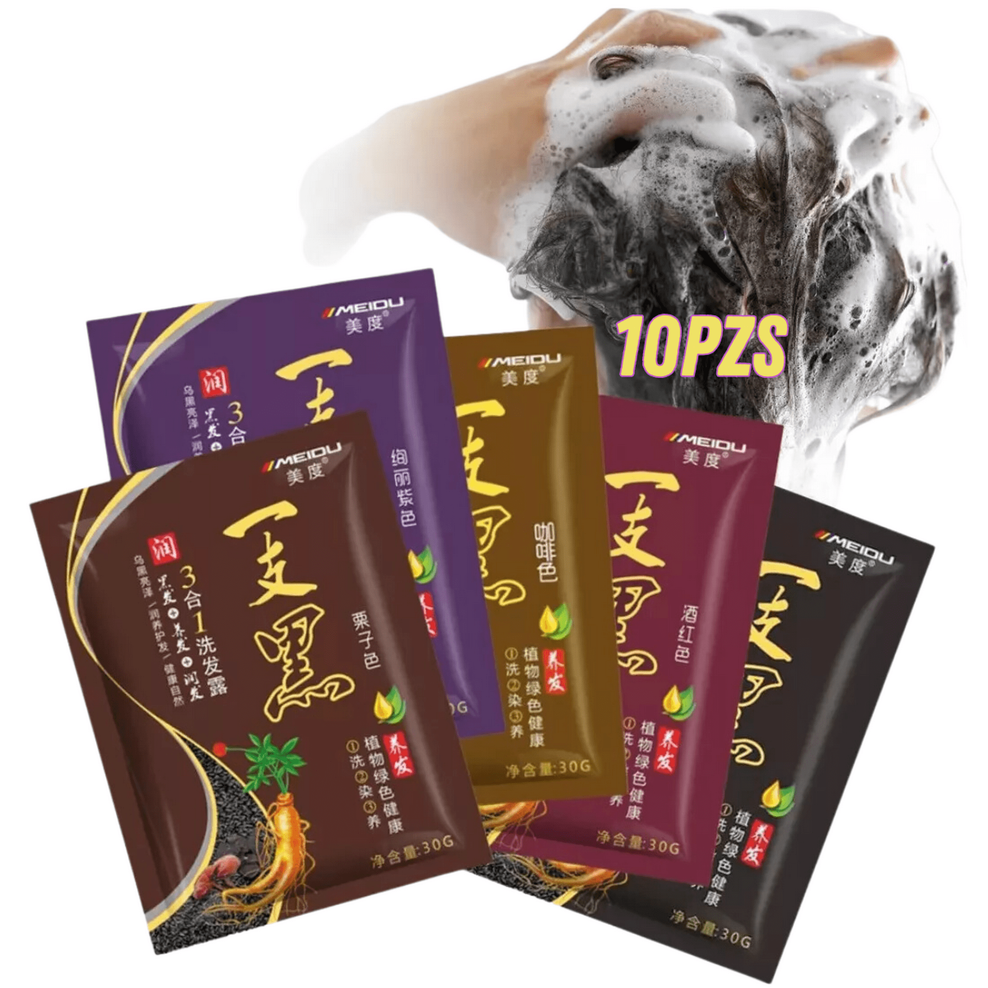 Paquete 10 Shampoo Tinte Instantáneo Orgánico Cubre Canas Natural ...