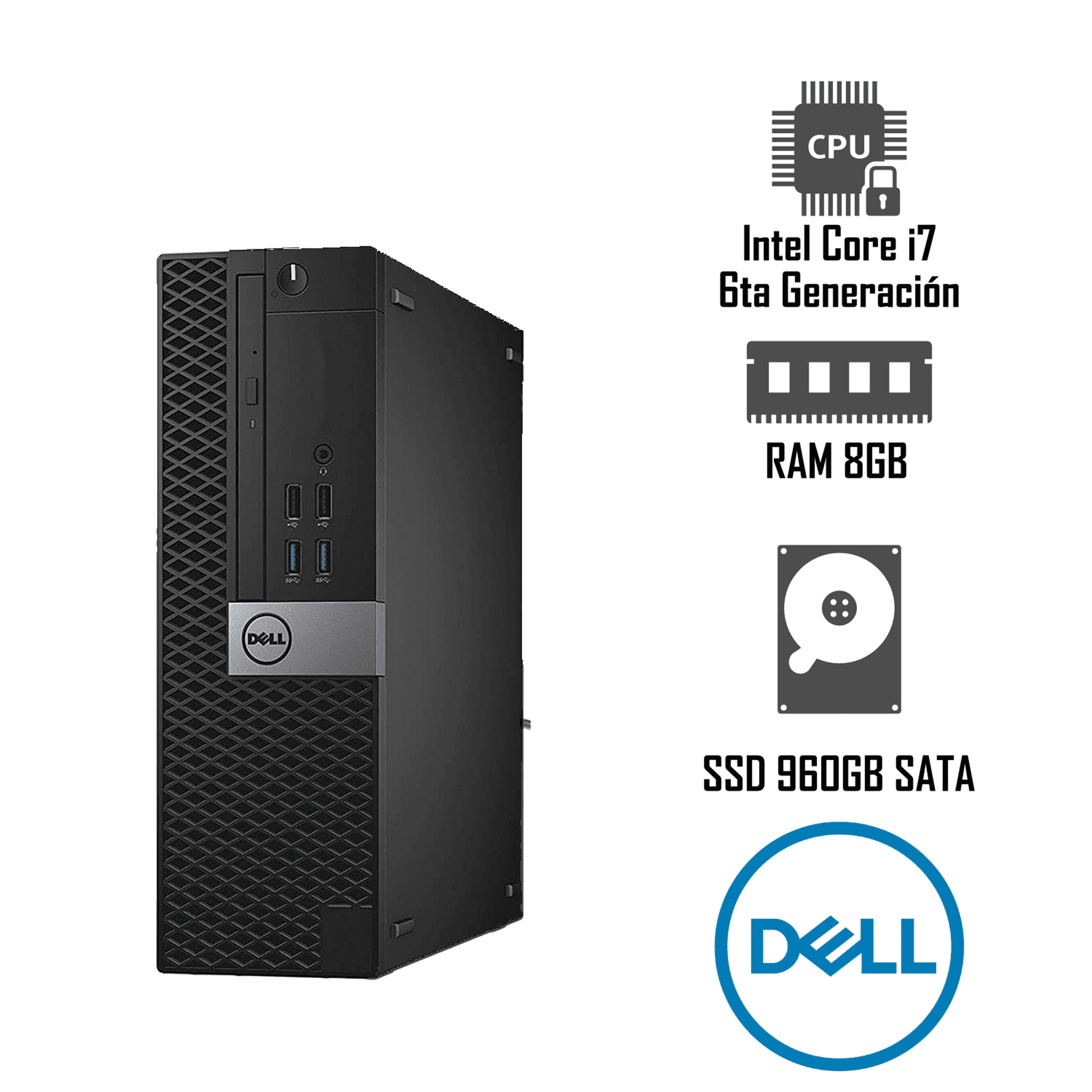 Desktop CPU DELL Optiplex Intel Core i7 RAM 8GB SSD 960GB ...