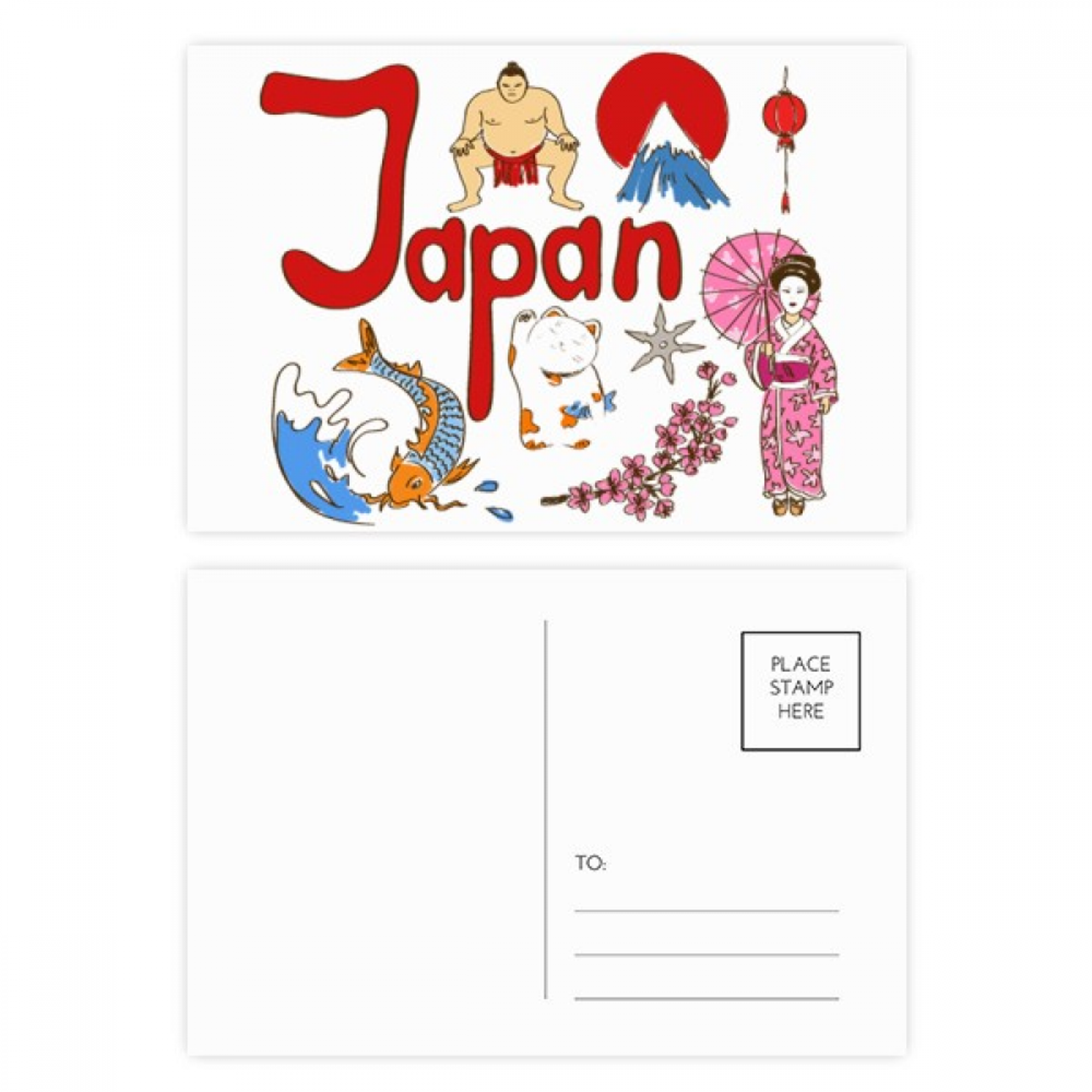 Japón símbolo nacional el patron de referencia Set cumpleaños gracias tarjeta postal correo lado ...