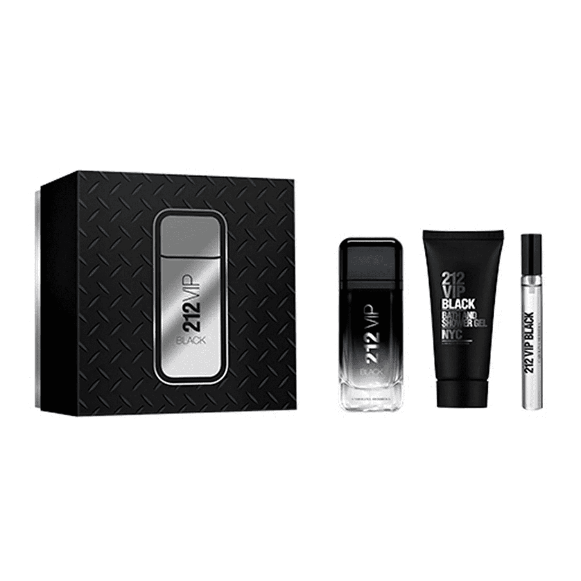 Set 212 Vip Black 3Pzs 100Ml Edp Spray Shower Gel 100Ml 10Ml Edp Spray ...