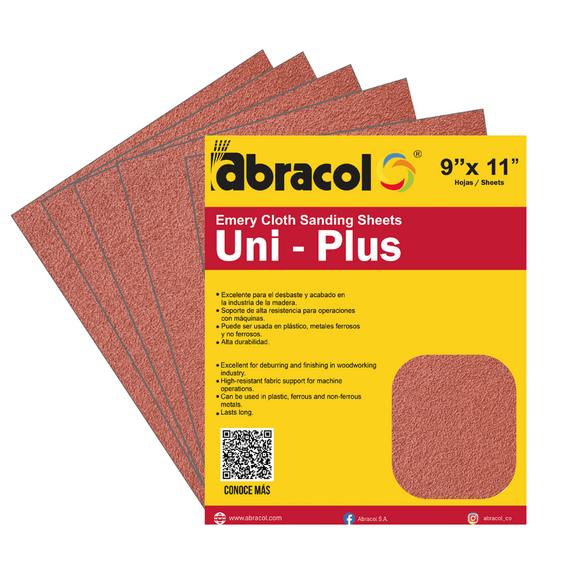 Paq. 50 Lijas Lona Roja Abracol Uni-Plus J-85H #100 DE 9" X11" | Bodega Aurrera en línea