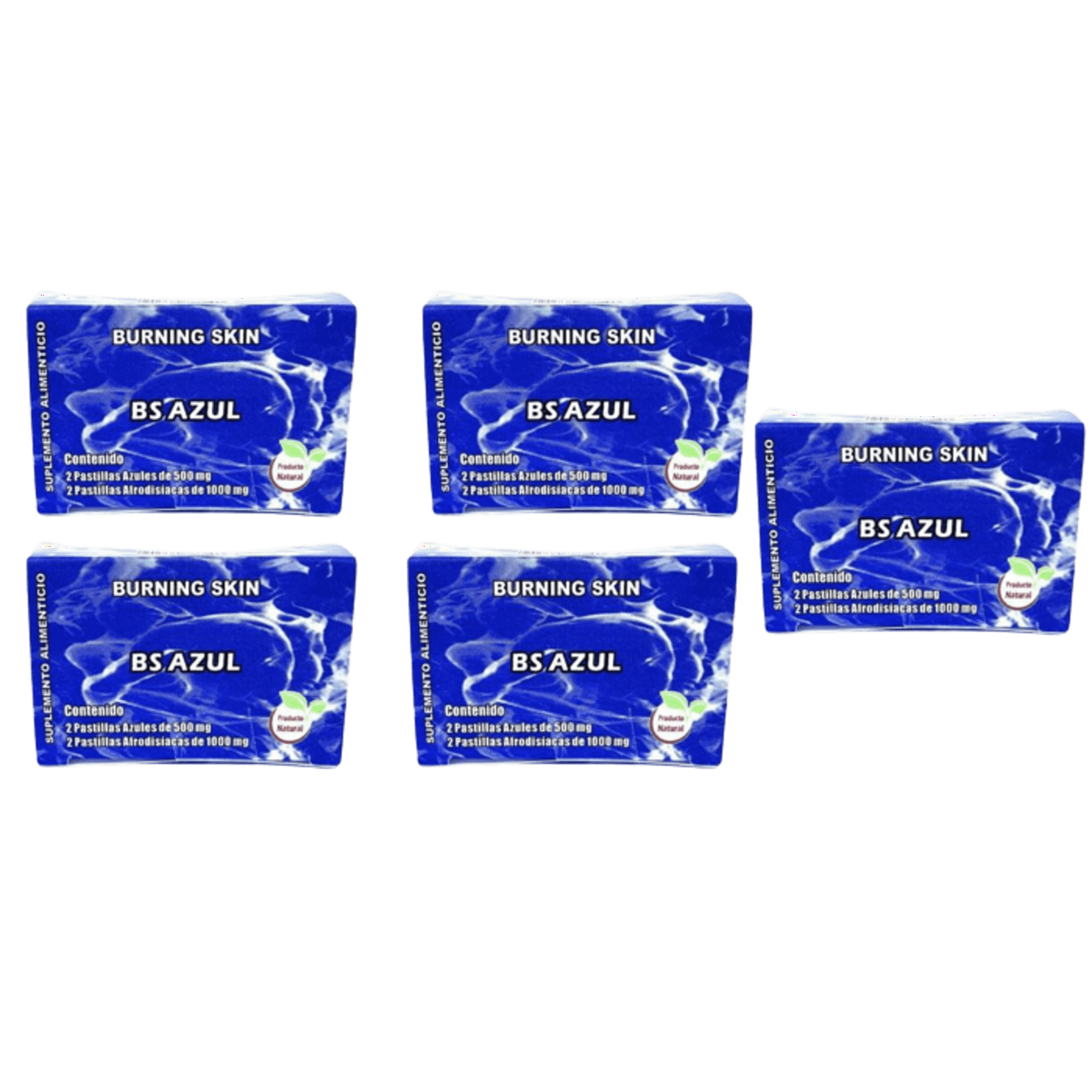 10 Pastillas Vigorizantes Bs Azul Hombre Natural 5 Piezas Burning Skin ...