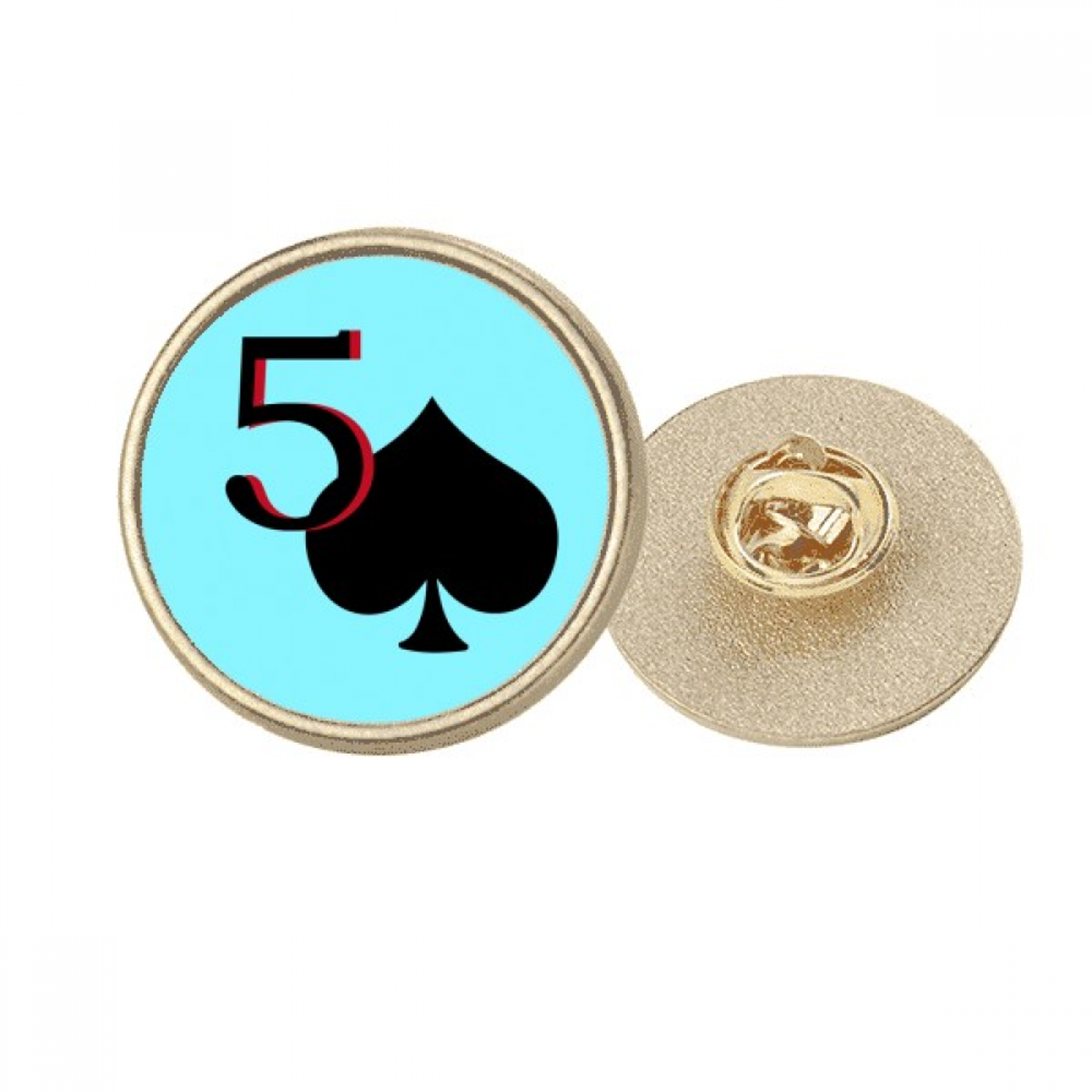 Cinco poker de espadas pacíficas. Broche de oro metálico circular ...