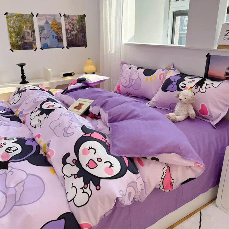 Sanrio Kuromi Hello Kitty-edredón de cama, juego de cuatro piezas ...