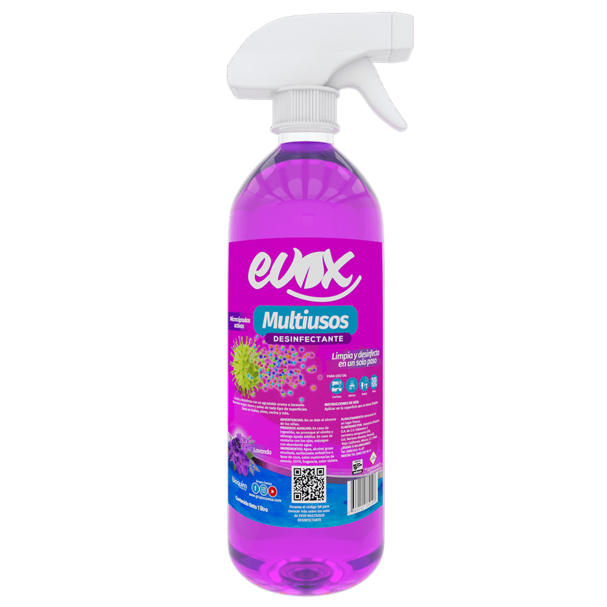 Evox Multiusos Desinfectante Lavanda - Litro Con Atomizador EVOX ...
