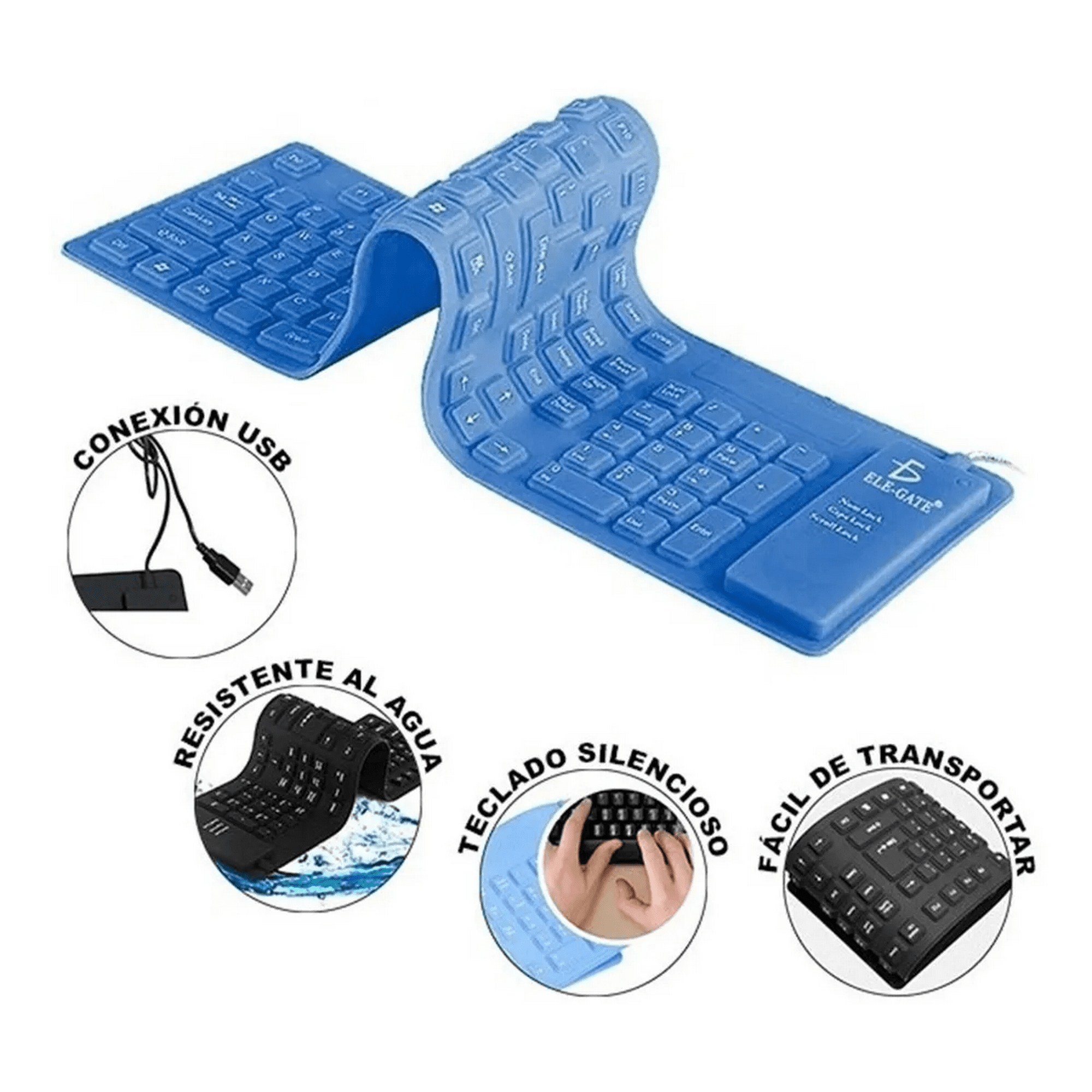 Teclado flexible USB alámbrico contra agua Español Ele-Gate TC02109 ...