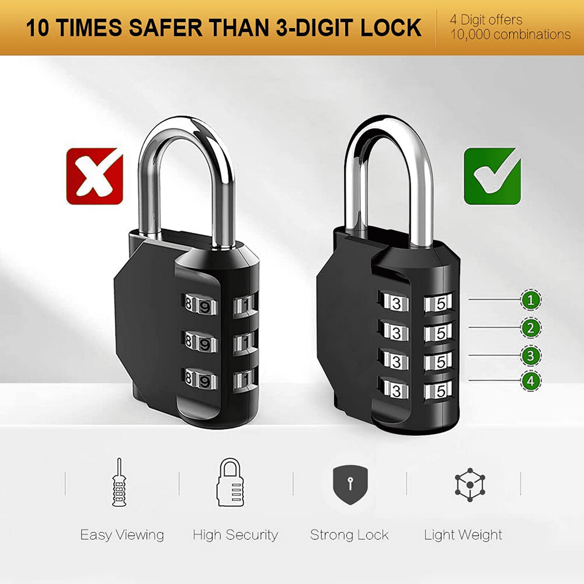 Candado de código de 4 dígitos de 1 pieza - Candado de seguridad ...